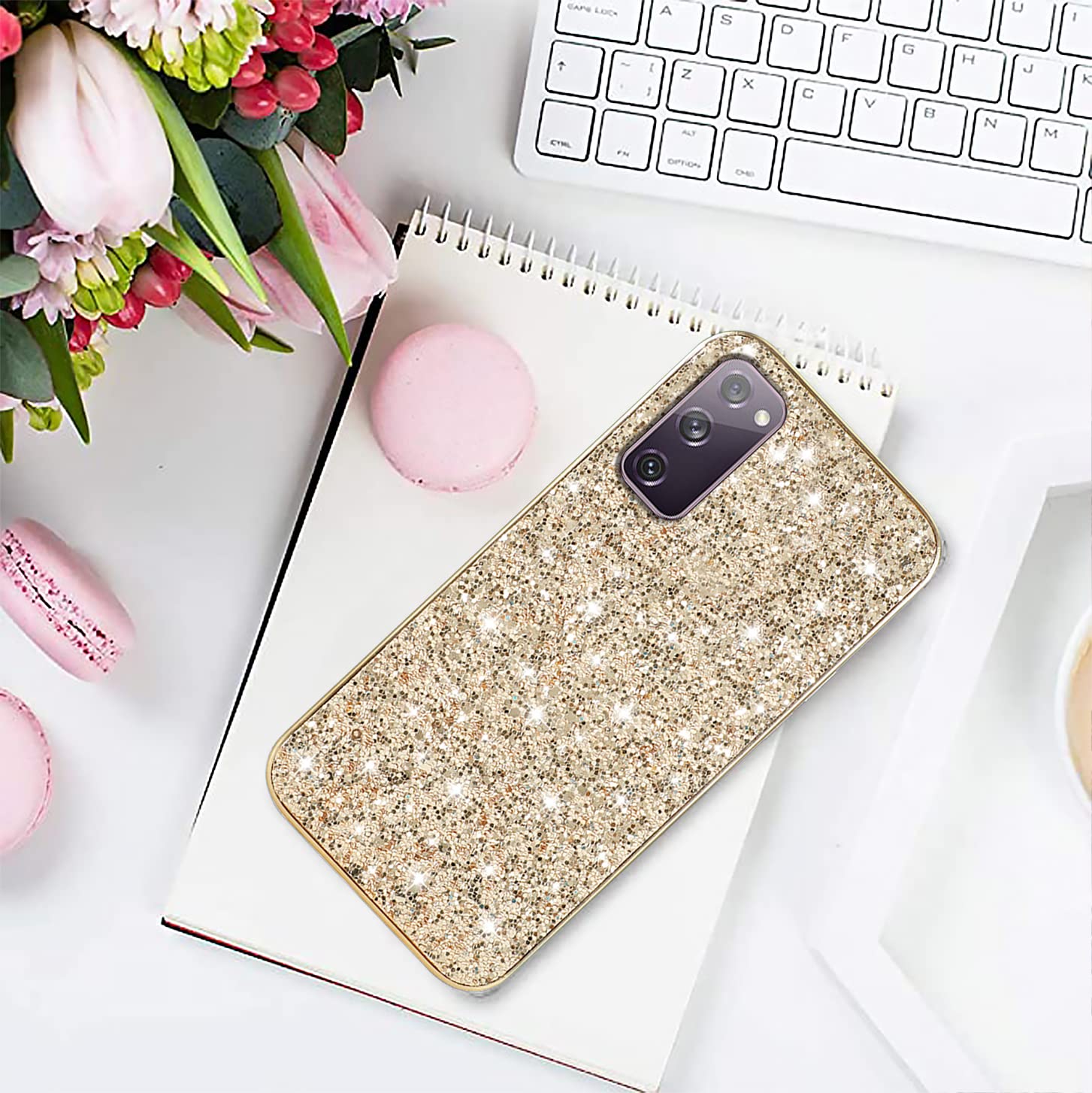 Compatible with Samsung S20 FE Case Glitter Shockproof, for Samsung Galaxy S20 FE Phone Case Bling Sparkly Soft TPU and PC Silicone Shiny Girl Women Thin Protective Cover (Gold)