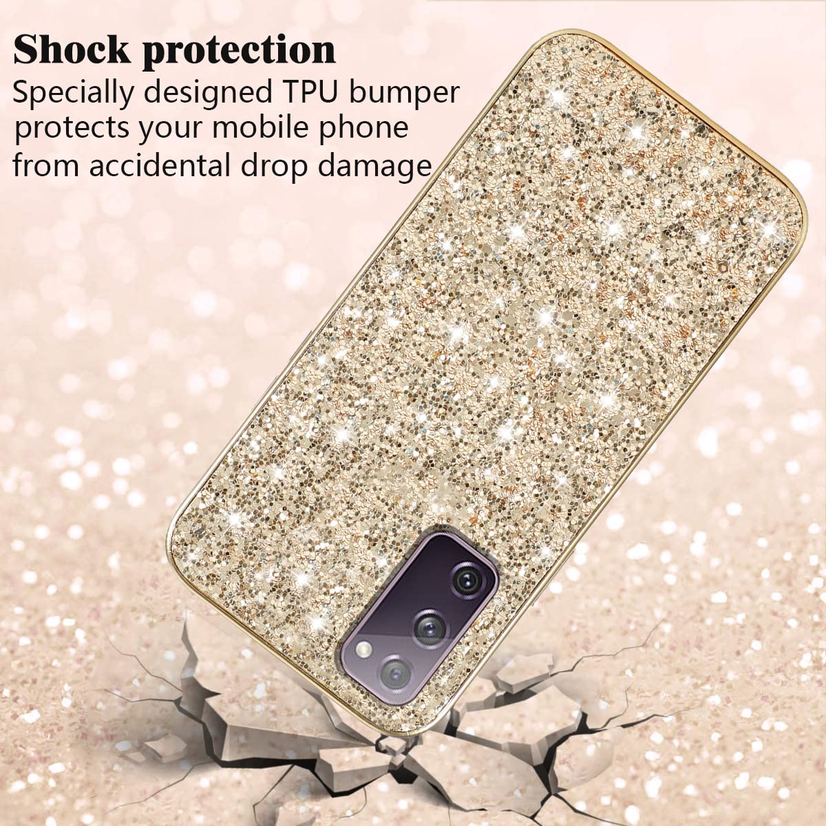 Compatible with Samsung S20 FE Case Glitter Shockproof, for Samsung Galaxy S20 FE Phone Case Bling Sparkly Soft TPU and PC Silicone Shiny Girl Women Thin Protective Cover (Gold)