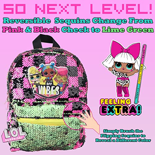 L.O.L. Surprise! for Mini Backpack for Girls, 10.5 inch, Flip Sequins, Adjustable Straps, LO.L logo Zipper Pull, Lightweight Travel Bag for Kids
