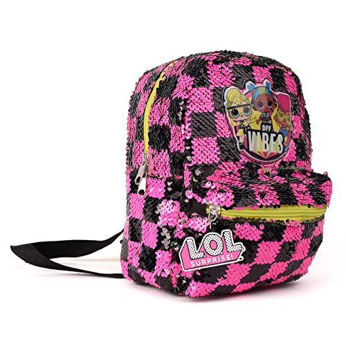 L.O.L. Surprise! for Mini Backpack for Girls, 10.5 inch, Flip Sequins, Adjustable Straps, LO.L logo Zipper Pull, Lightweight Travel Bag for Kids