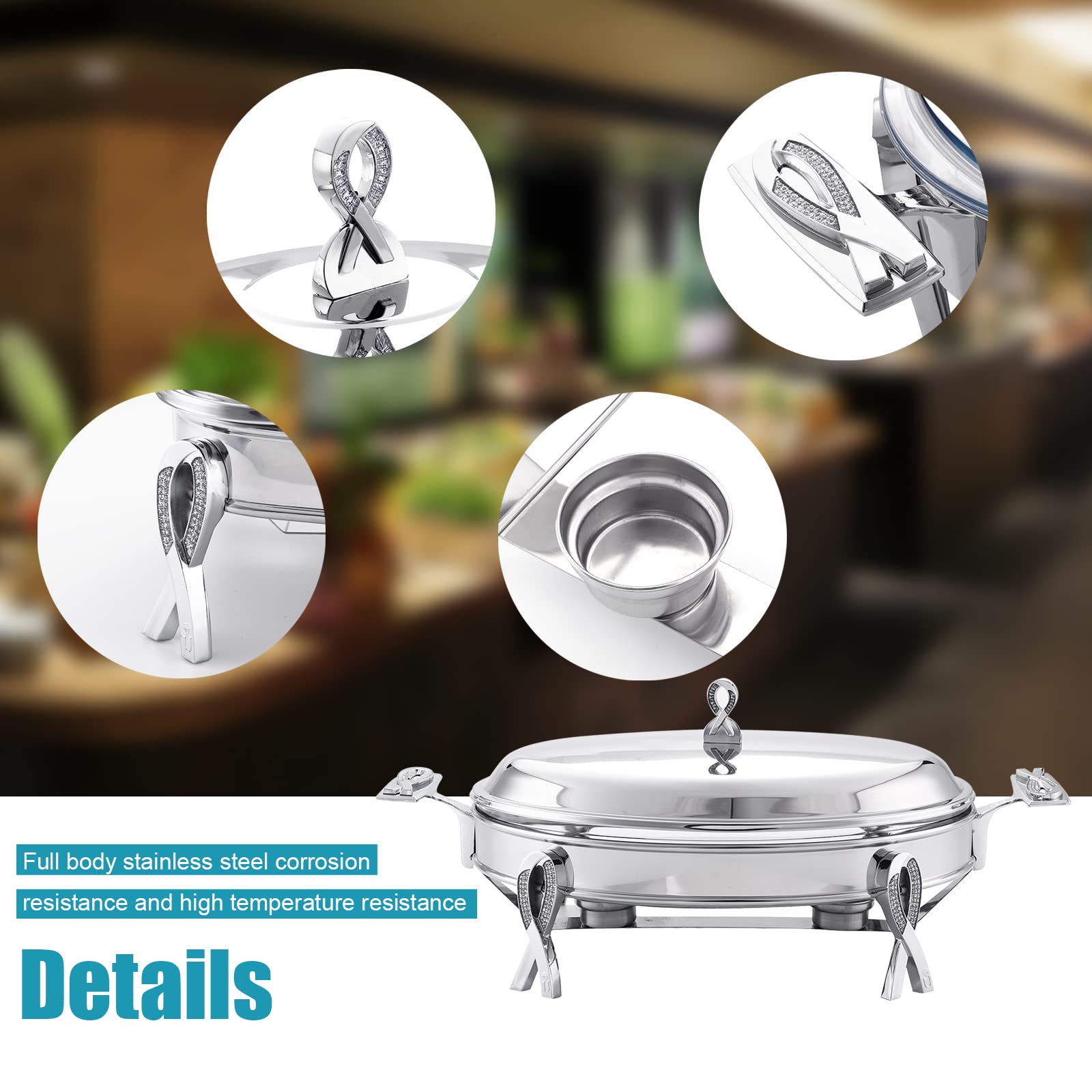 ORDINNER KIT Chafing Dish Buffet Set Stainless Steel Frame Safe Oven Glass Server with Lid Oval Food Warmer Chafing Dishes for Parties 3.2L
