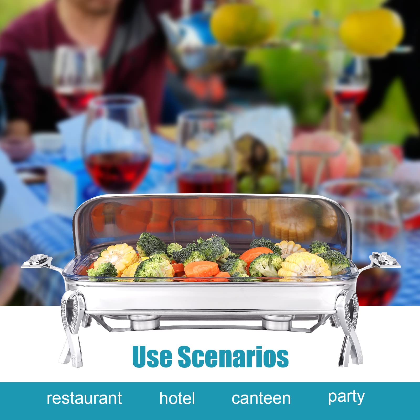 ORDINNER KIT Chafing Dish Buffet Set Stainless Steel Frame Safe Oven Glass Server with Lid Oval Food Warmer Chafing Dishes for Parties 3.2L