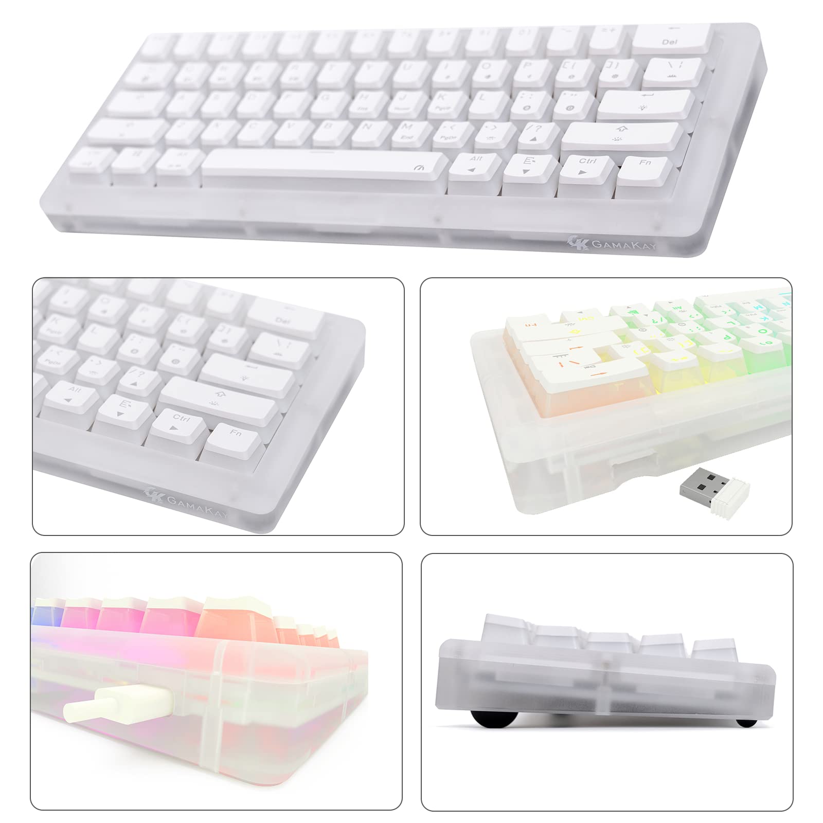 GK GAMAKAY K61 Pro 60% RGB Gasket Mechanical Keyboard, Bluetooth/USB-C Wired/2.4GHz Wireless 61 Keys Hot Swap Gaming Keyboard with CNC Acrylic Base Pudding PBT/ABS Keycaps (Gateron Red Switch)