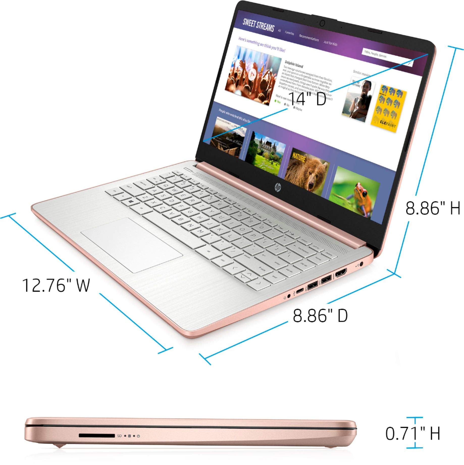 HP 2022 Premium 14-inch HD Thin and Light Laptop, Intel Quad-Core Processor, 32GB RAM, 64GB Storage, Long Battery Life, Webcam, Bluetooth, HDMI, Wi-Fi, Rose Gold, Windows 11 + 1 Year Microsoft 365
