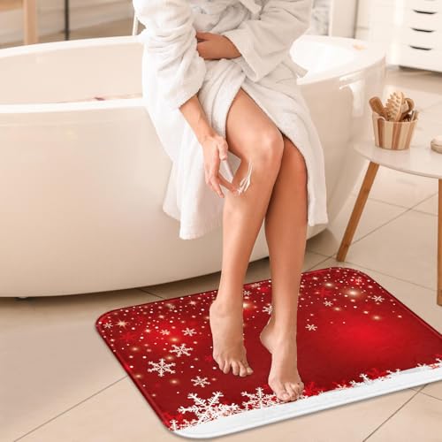 ArtSocket Christmas Bathroom Rugs and Mats Set 2 Piece, Snowflake Red Rugs Non Slip, Winter Snow Absorbent Microfiber Memory Foam Bath Mat Machine Washable Bathroom Floor Mats