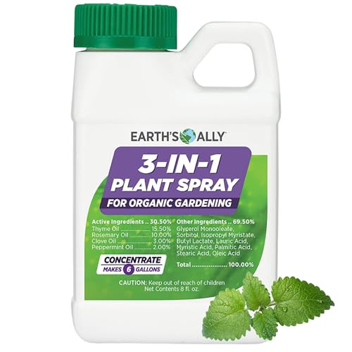 Earth's Ally 3-in-1 Plant Spray 8 oz Conc. Makes 6 gal | Better Than Neem Oil | Insecticide, Fungicide & Spider Mite Control for Organic Gardening, Pest Repellent for Indoor & Outdoor Gardening