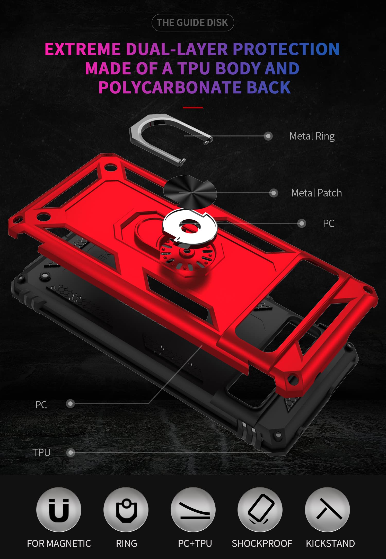 Dzxouui for Pixel 7 Pro Case with Tempered Glass Screen Protector, [Military Grade Shockproof] Cover Full Body Protection Hard Phone Cases with Magnetic Kickstand for Google Pixel 7 Pro - Red