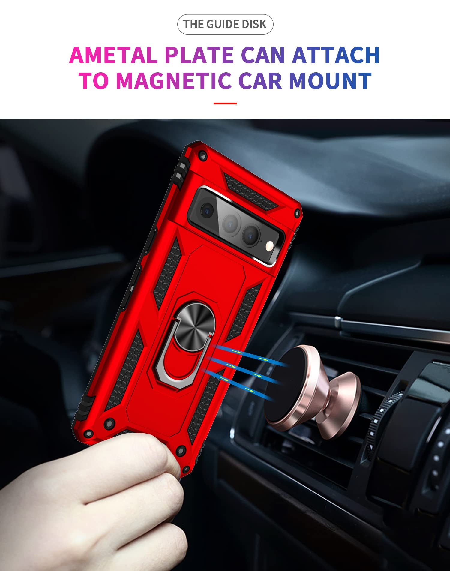 Dzxouui for Pixel 7 Pro Case with Tempered Glass Screen Protector, [Military Grade Shockproof] Cover Full Body Protection Hard Phone Cases with Magnetic Kickstand for Google Pixel 7 Pro - Red