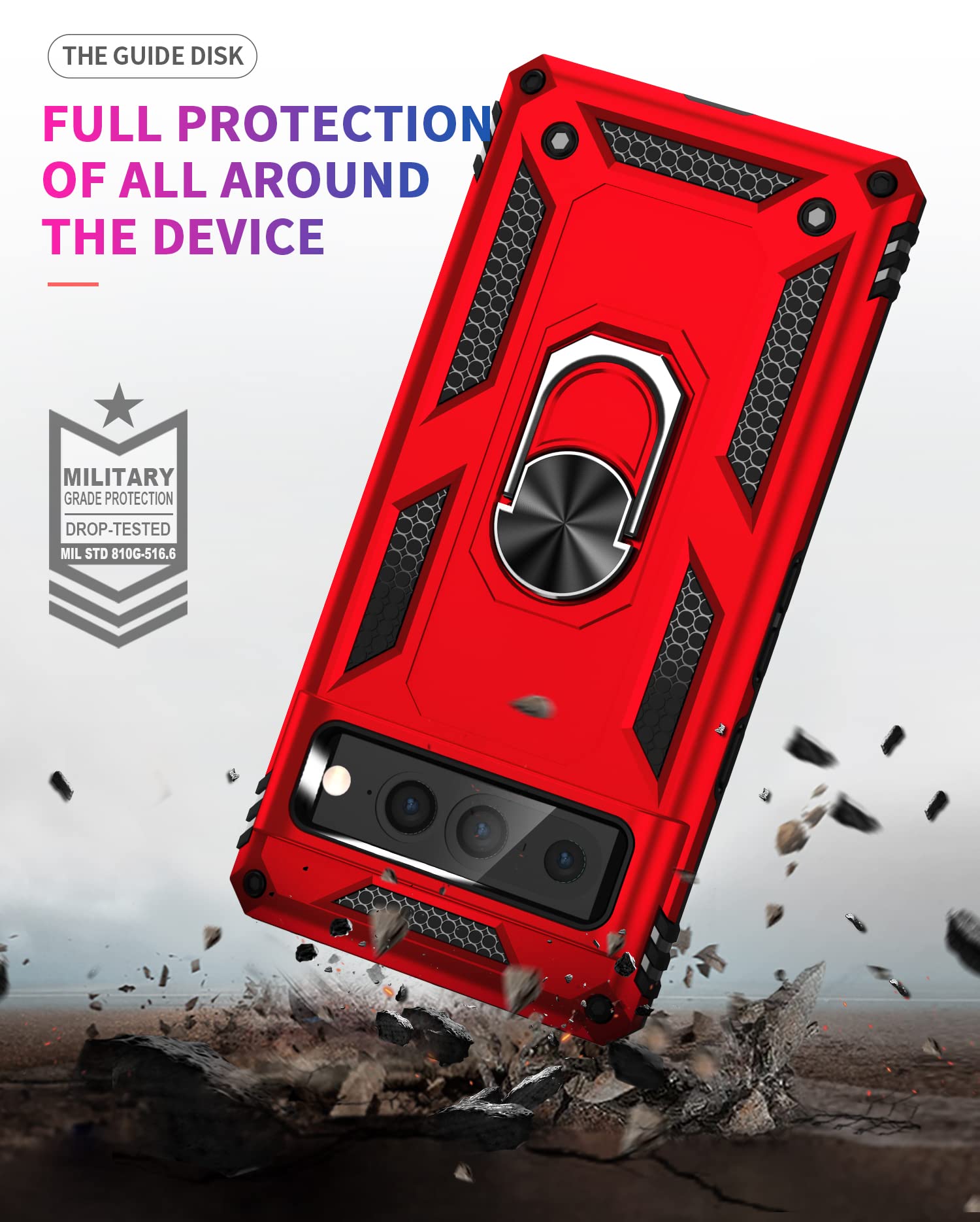 Dzxouui for Pixel 7 Pro Case with Tempered Glass Screen Protector, [Military Grade Shockproof] Cover Full Body Protection Hard Phone Cases with Magnetic Kickstand for Google Pixel 7 Pro - Red