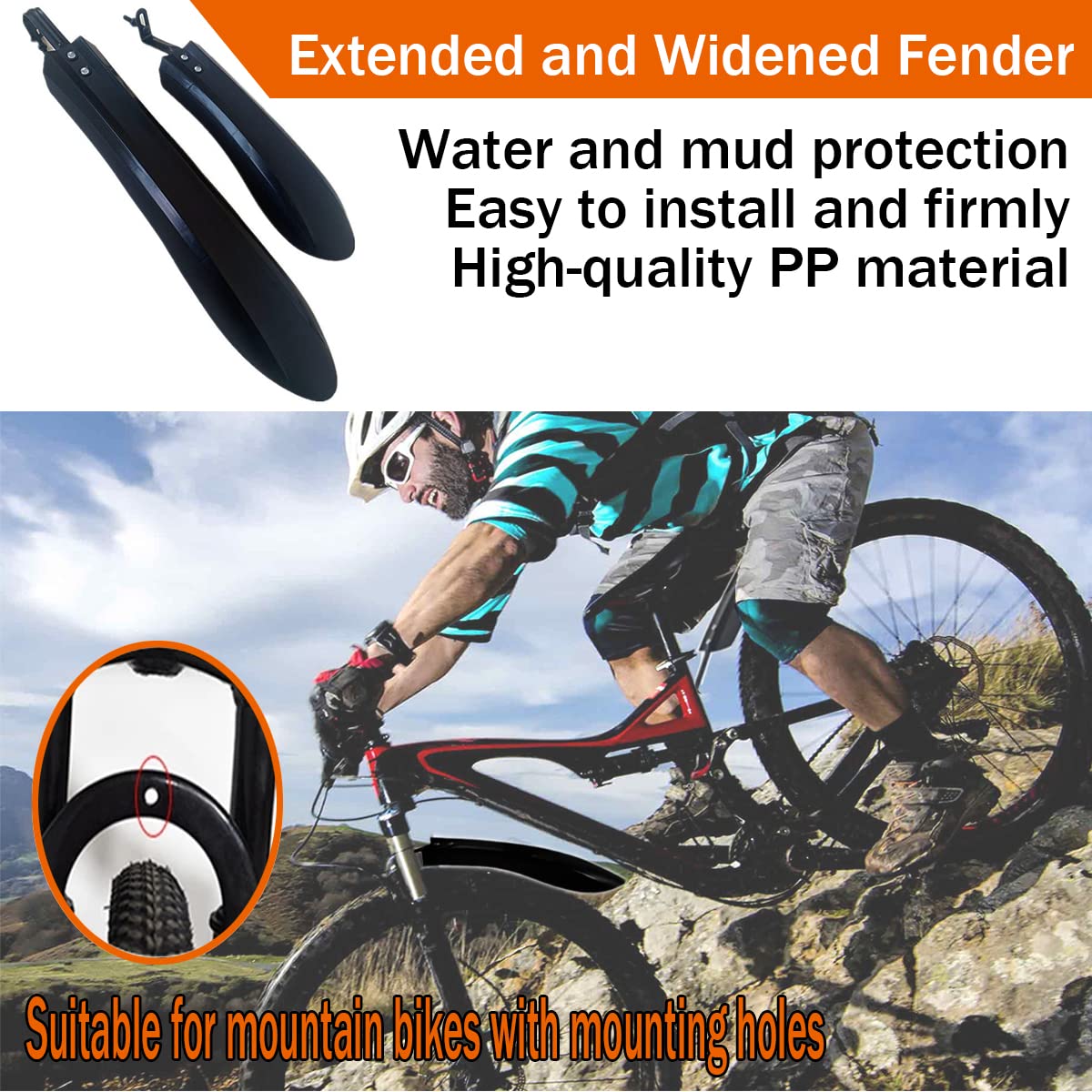 TXMACHINE Mountain Bike Fender Bike Mudguard Set for 24'' 26'' 28" with 1 Bicycle Front and 1 Rear Fenders (1 Set)