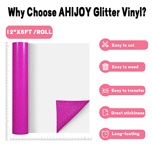 AHIJOY Glitter Permanent Vinyl Rose Red Sparkle Adhesive Vinyl 12" x 5ft Glossy Shiny Vinyl for Mug Cup DIY Project Party Decoration Sticker Car Decal