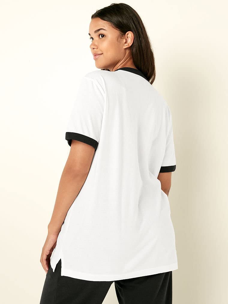 Victoria's Secret PINK Cotton Short Sleeve Campus T Shirt, Women's T Shirt, Optic White, XL