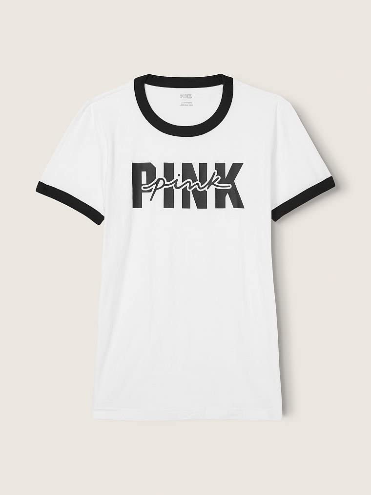 Victoria's Secret PINK Cotton Short Sleeve Campus T Shirt, Women's T Shirt, Optic White, XL