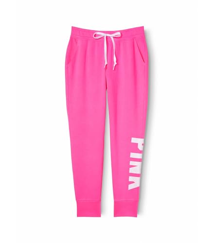 Victoria's Secret Women's Pink Logo Fleece Jogger Sweatpants, Pink, XL