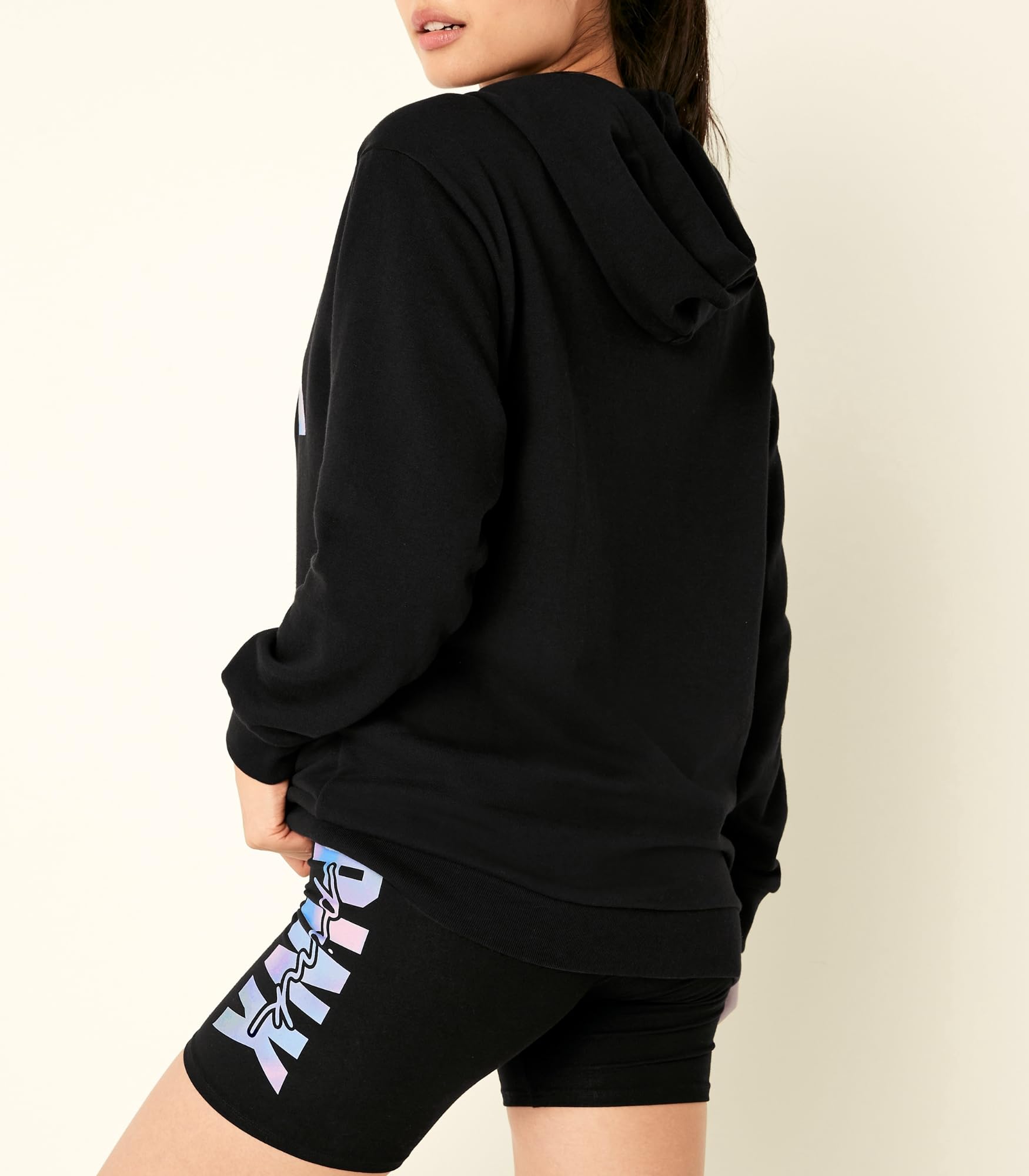 Victoria's Secret Women's PINK Logo Campus Hoodie Sweatshirt, Black Multi, (XL)