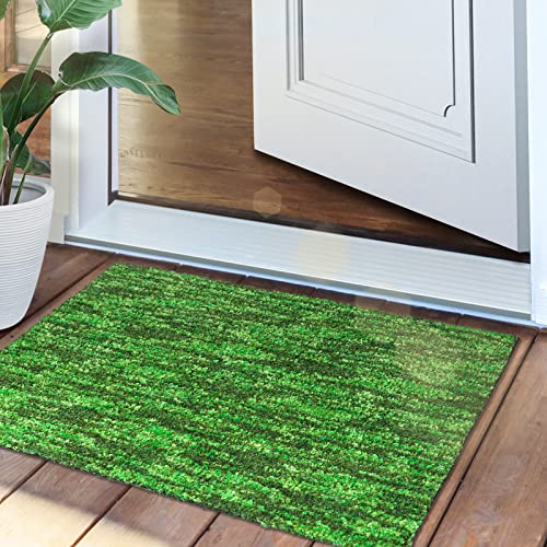 LINLA Garden Front Dog Door Mat for Muddy Paws, 18"x30"- Fake Faux Grass & Super Absorbent Fibers for Dirt Trapper, Rubber Non-Slip, Perfect Rug for High Traffic Entryways, Green
