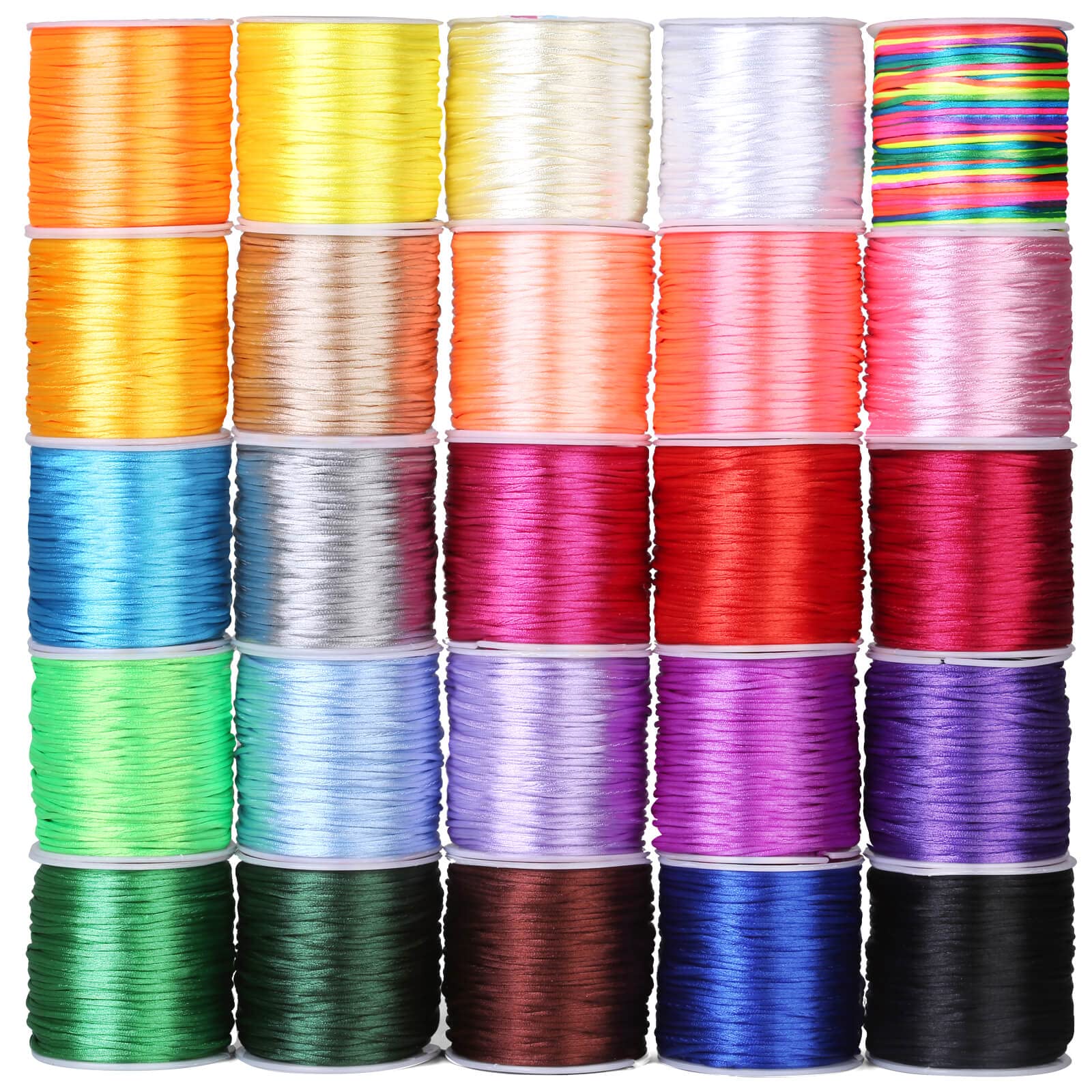 Cridoz 25 Rolls Silky Satin Cord for Bracelets, Necklaces, Macrame Crafts, Drawstring Bags - Multicolor Beading String