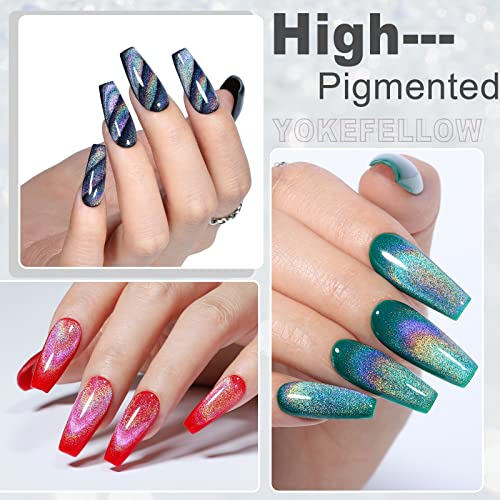 YOKE FELLOW 10ML Rainbow Cat Eye Gel Nail Polish, Soak Off UV Gel Polish Laser Holographic 9D Cat Eye Rainbow Shimmer Effect
