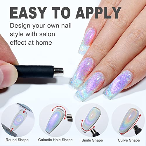 YOKE FELLOW 10ML Rainbow Cat Eye Gel Nail Polish, Soak Off UV Gel Polish Laser Holographic 9D Cat Eye Rainbow Shimmer Effect