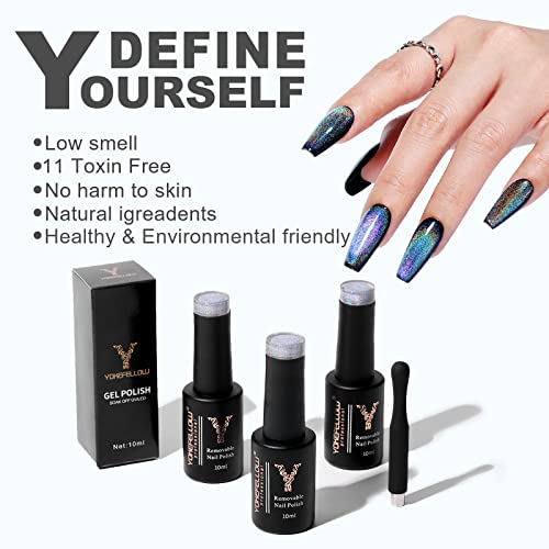 YOKE FELLOW 10ML Rainbow Cat Eye Gel Nail Polish, Soak Off UV Gel Polish Laser Holographic 9D Cat Eye Rainbow Shimmer Effect