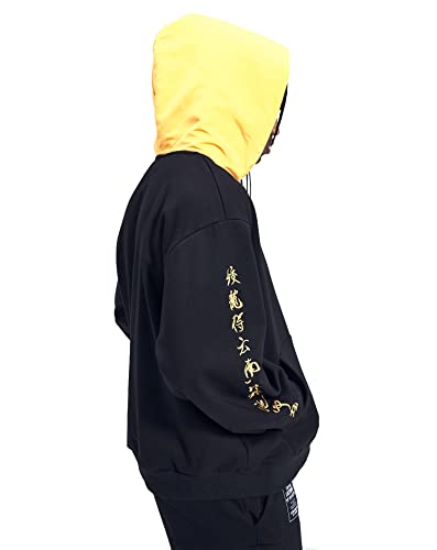 MFCT Japanese Streetwear Embroidered Fleece Hoodies for Men (Large, Black1)