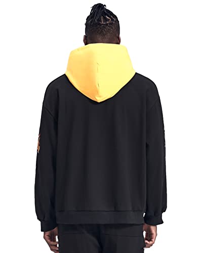 MFCT Japanese Streetwear Embroidered Fleece Hoodies for Men (Large, Black1)