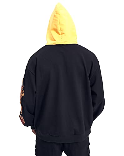 MFCT Japanese Streetwear Embroidered Fleece Hoodies for Men (Large, Black1)