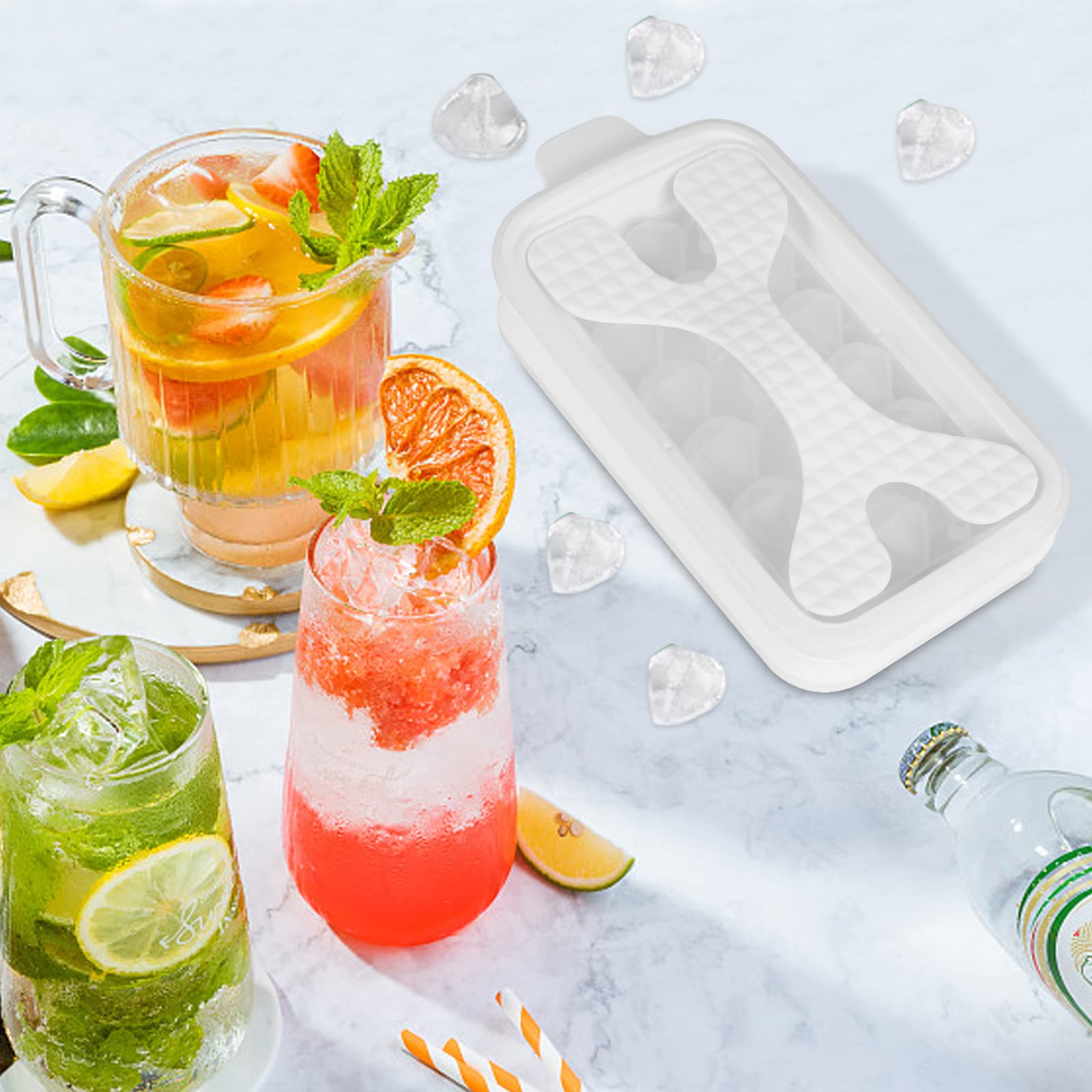 FOGAWA Ice Cube Tray, 2 in 1 Diamond Ice Tray for Freezer, Silicone Ice Cube Tray with Lid Cooling Ice Pop/Cube Molds for Whiskey, Juice, Beer, Cocktail, Coffee,Champagne. 18 Ice Cubes