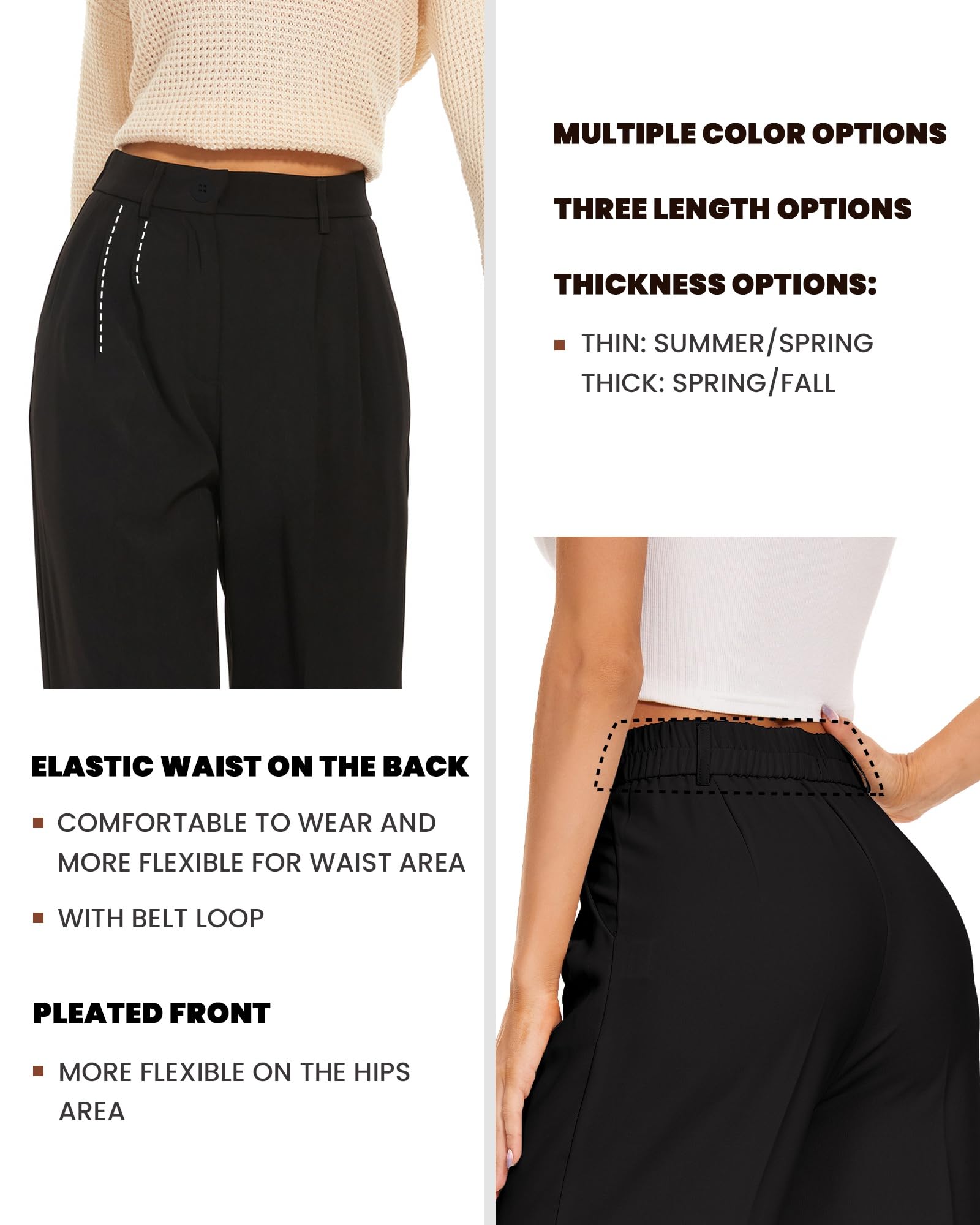 FUNYYZO Women Wide Leg Pants High Elastic Waisted in The Back Business Work Trousers Long Straight Suit Pants