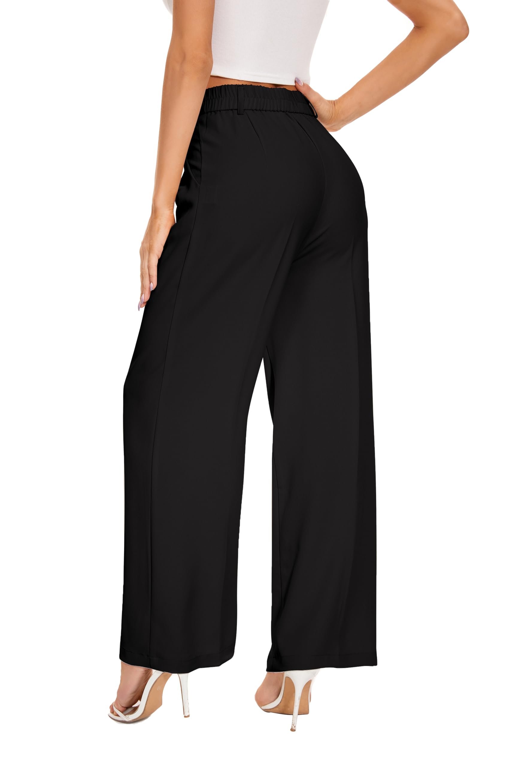 FUNYYZO Women Wide Leg Pants High Elastic Waisted in The Back Business Work Trousers Long Straight Suit Pants