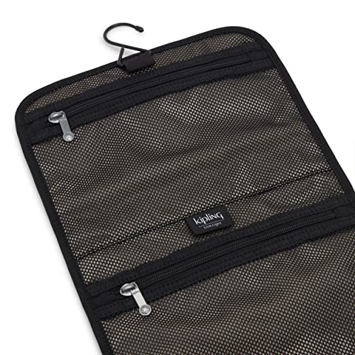 Kipling Womens Women's Meadow Metallic Toiletry Bag, Organize Accessories, Clip Closure, Nylon Hanging Hook Pouch, Black Tonal, 9.5 L x 8.5 H 3.13 D US
