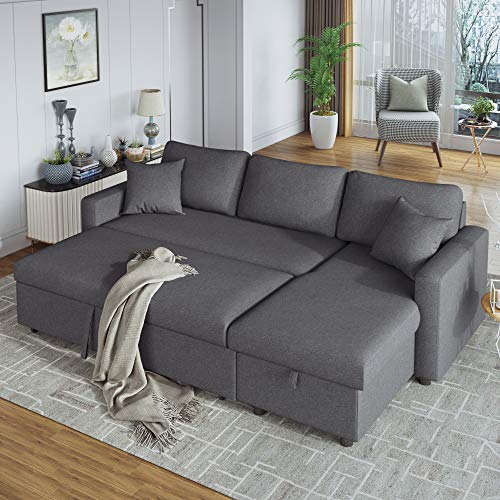 EMKK Double Chaise Lounge Floor 72 inch Sofa Couch Mid-Century Loveseat with 2 Pillows Tufted Love Seat Modern for Living Room, Bedroom, Office, Apartment, Dorm, Studio and Small Space, Gray Style