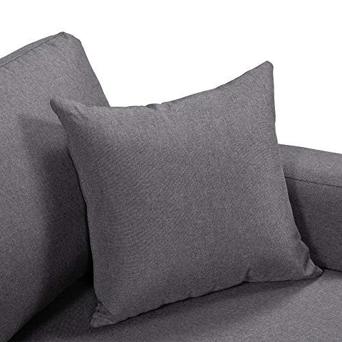 EMKK Double Chaise Lounge Floor 72 inch Sofa Couch Mid-Century Loveseat with 2 Pillows Tufted Love Seat Modern for Living Room, Bedroom, Office, Apartment, Dorm, Studio and Small Space, Gray Style