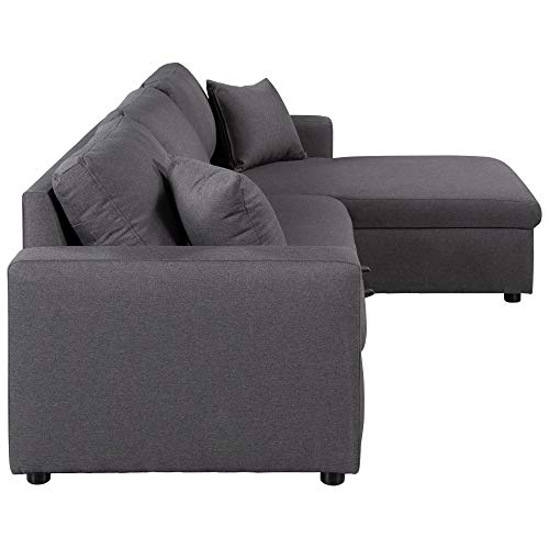EMKK Double Chaise Lounge Floor 72 inch Sofa Couch Mid-Century Loveseat with 2 Pillows Tufted Love Seat Modern for Living Room, Bedroom, Office, Apartment, Dorm, Studio and Small Space, Gray Style