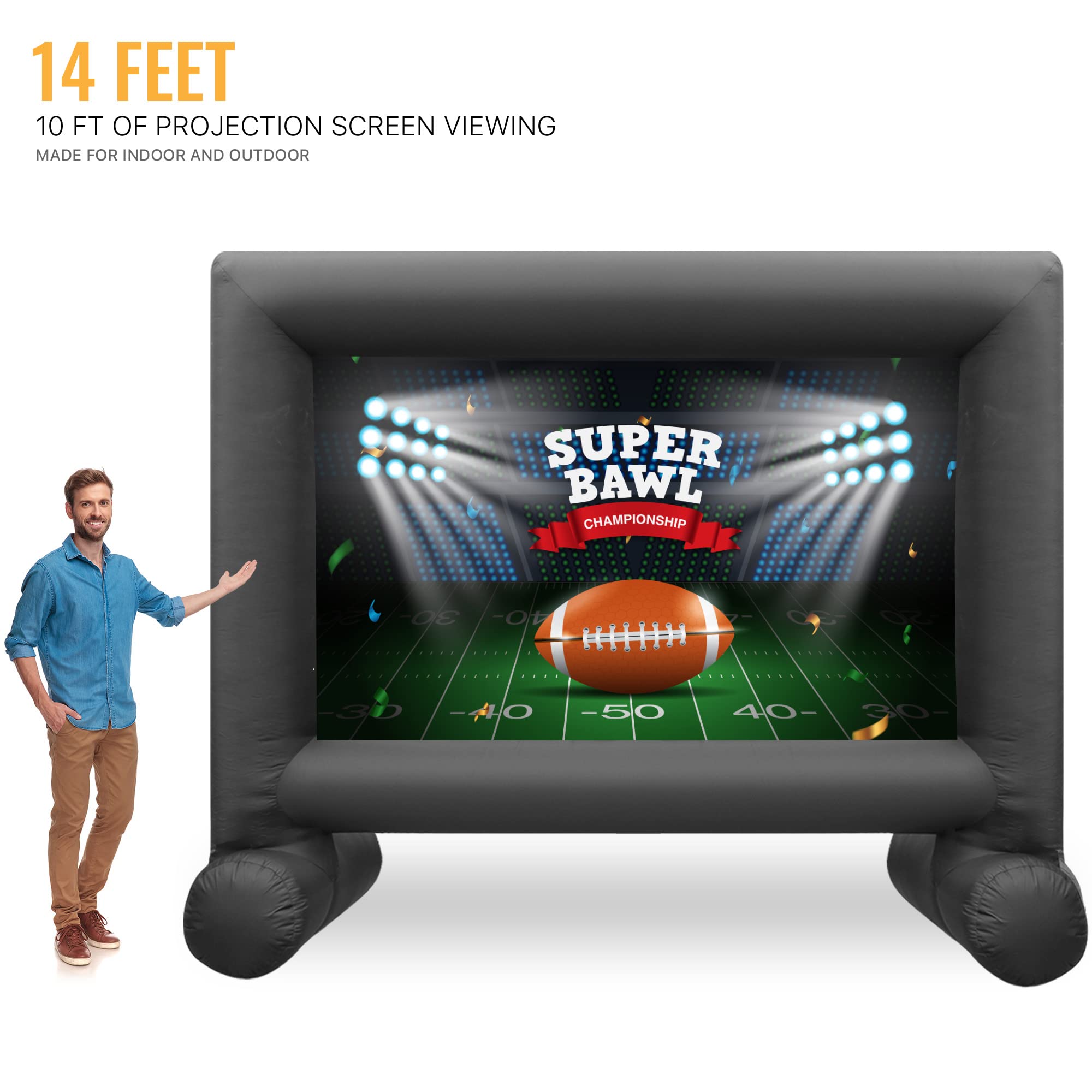 Redia 14 Feet Inflatable Outdoor and Indoor Theater Projector Screen with Built-in Blower - Includes Tie-Downs and Storage Bag - Supports Front and Rear Projection