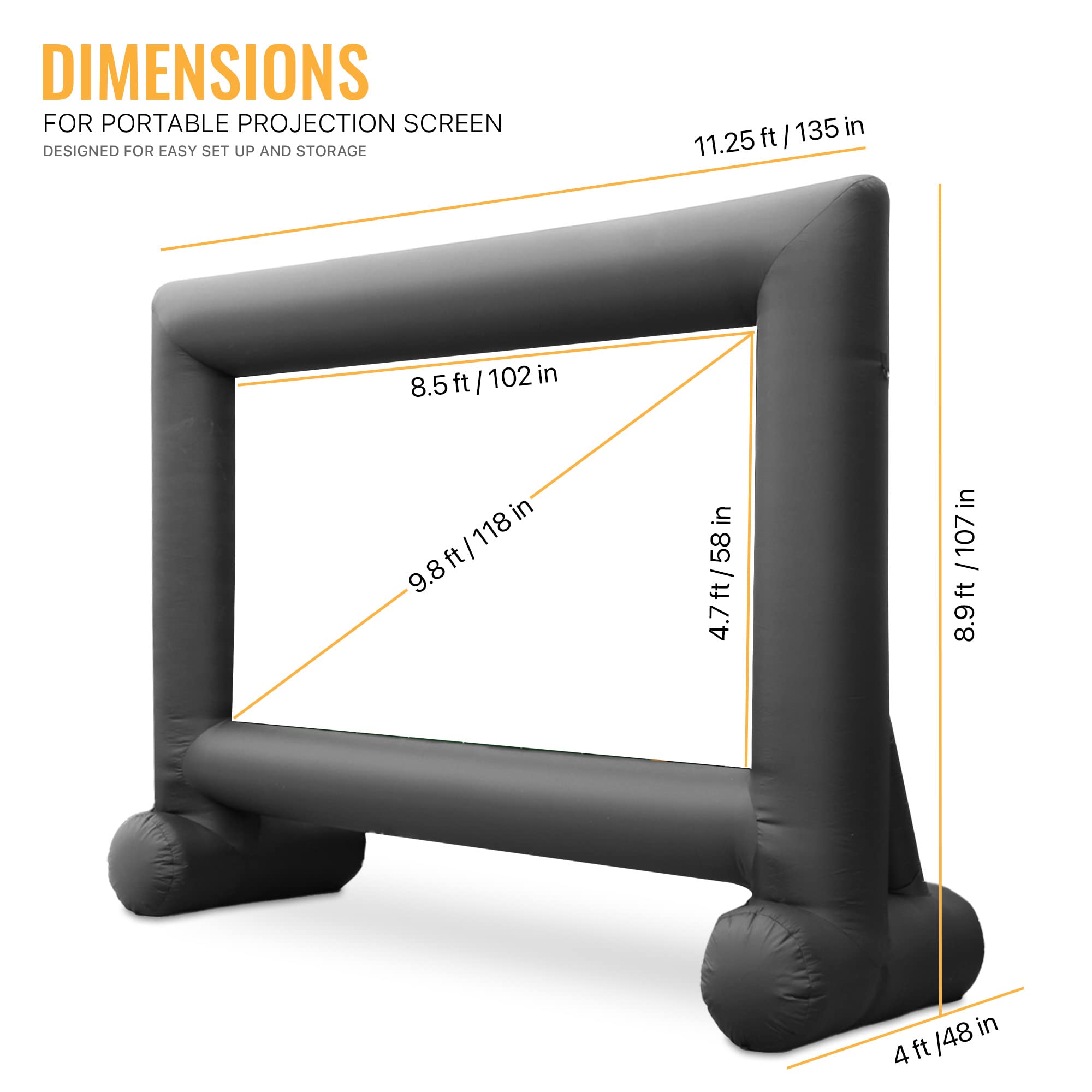 Redia 14 Feet Inflatable Outdoor and Indoor Theater Projector Screen with Built-in Blower - Includes Tie-Downs and Storage Bag - Supports Front and Rear Projection