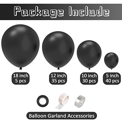 JOYYPOP Black Balloons 110 Pcs Black Balloon Garland Kit Different Sizes 5 10 12 18 Inch Black Balloons for Birthday Graduation Party Decorations