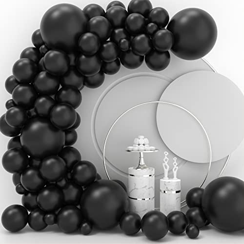 JOYYPOP Black Balloons 110 Pcs Black Balloon Garland Kit Different Sizes 5 10 12 18 Inch Black Balloons for Birthday Graduation Party Decorations