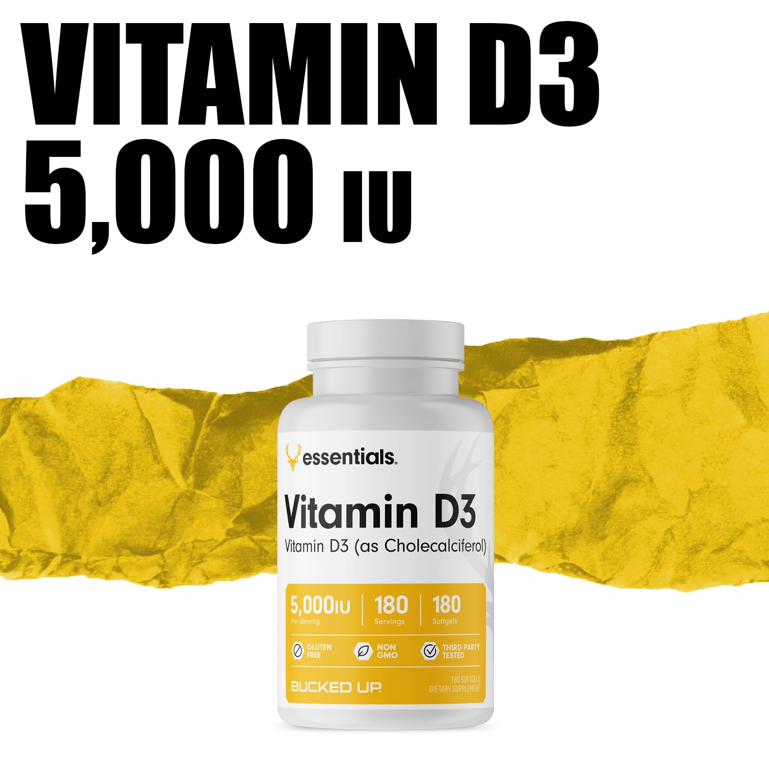 Bucked Up Vitamin D3 5,000 IU, Essentials (180 Servings, 180 Softgels)