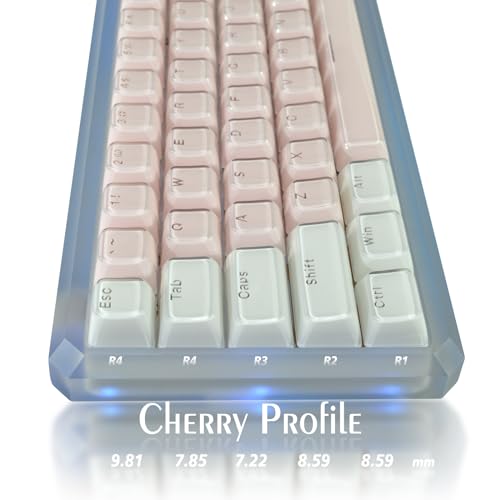 COTAIWA Crystal Keycaps,Ice Crystal Keycap,ABS Jelly Key caps Set for 61 68 104 Mechanical Gaming Keyboard Cherry Profile English Layout(Pink with White)