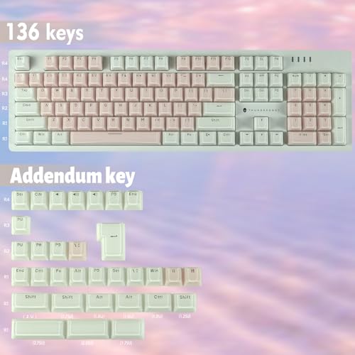 COTAIWA Crystal Keycaps,Ice Crystal Keycap,ABS Jelly Key caps Set for 61 68 104 Mechanical Gaming Keyboard Cherry Profile English Layout(Pink with White)