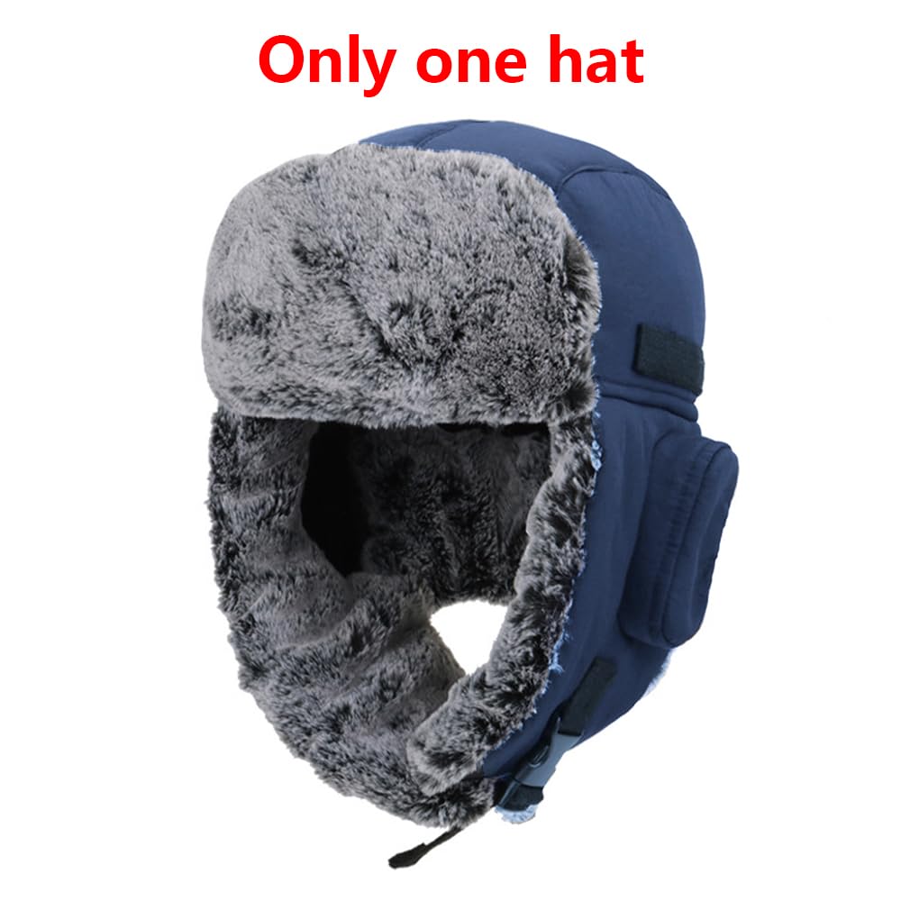 Winter Warm Trapper Hat for Men Ear Flap Buffalo Plaid Elmer Fudd Tweed Baseball hat with Brim Visor Blue