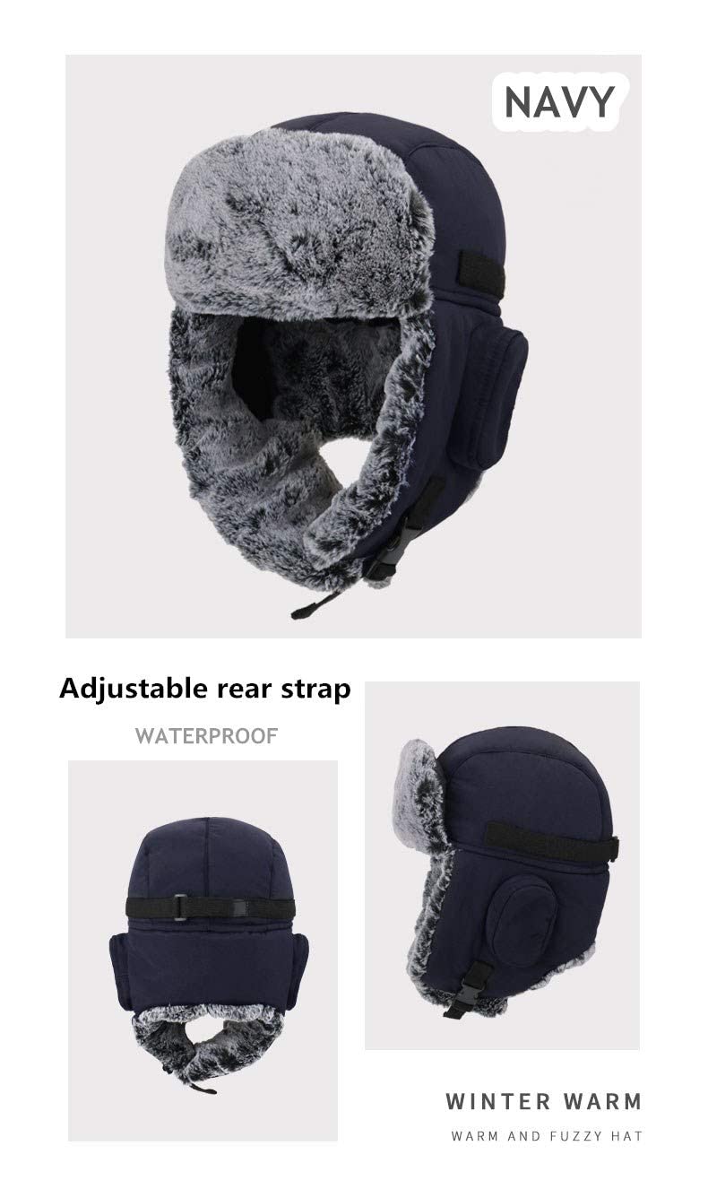 Winter Warm Trapper Hat for Men Ear Flap Buffalo Plaid Elmer Fudd Tweed Baseball hat with Brim Visor Blue