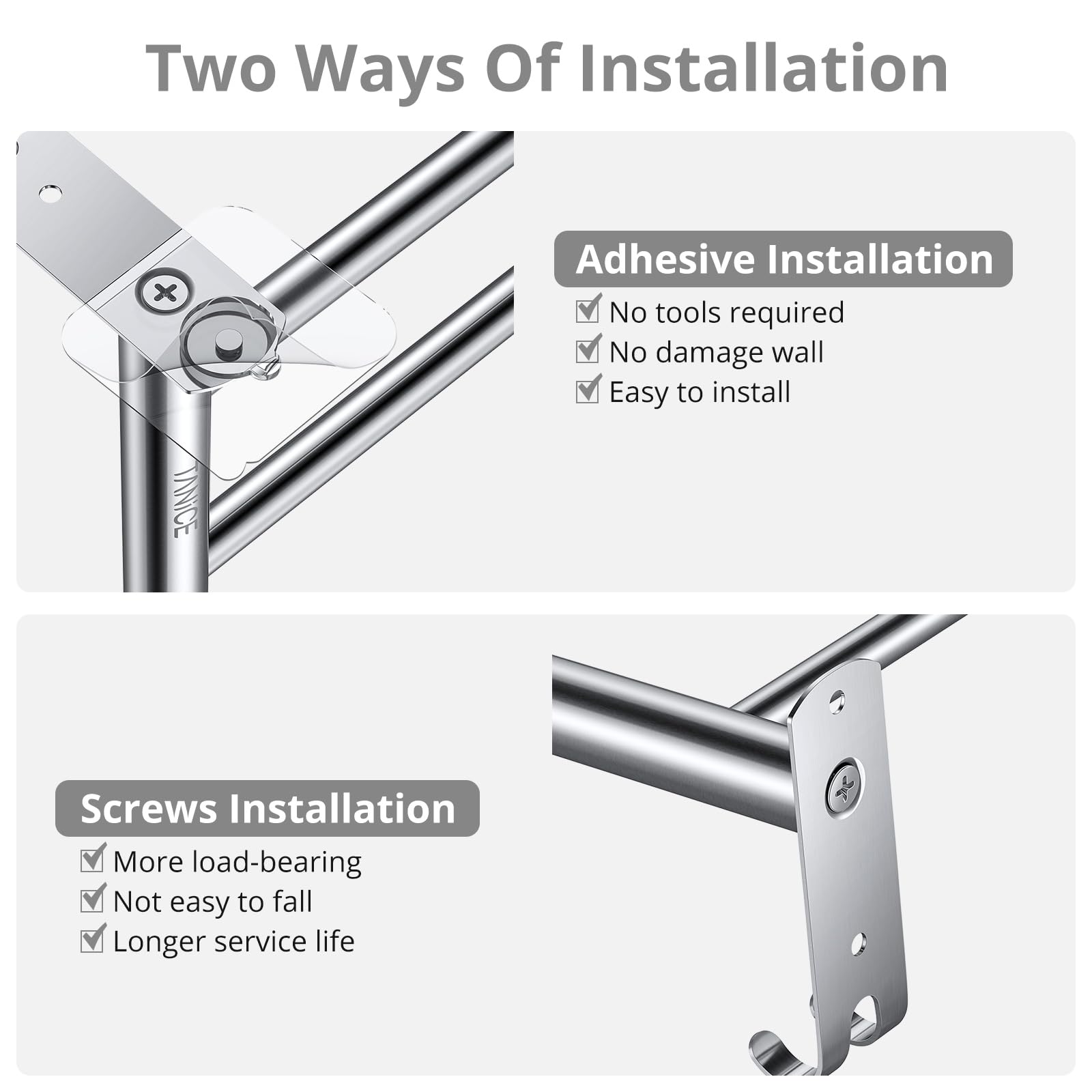 Tanice Double Towel Rail, Stainless Steel Towel Rail Retractable 40-70 Cm/15.75-27.56 Inch Towel Rack Wall Mounted with Screws for Bathroom and Kitchen