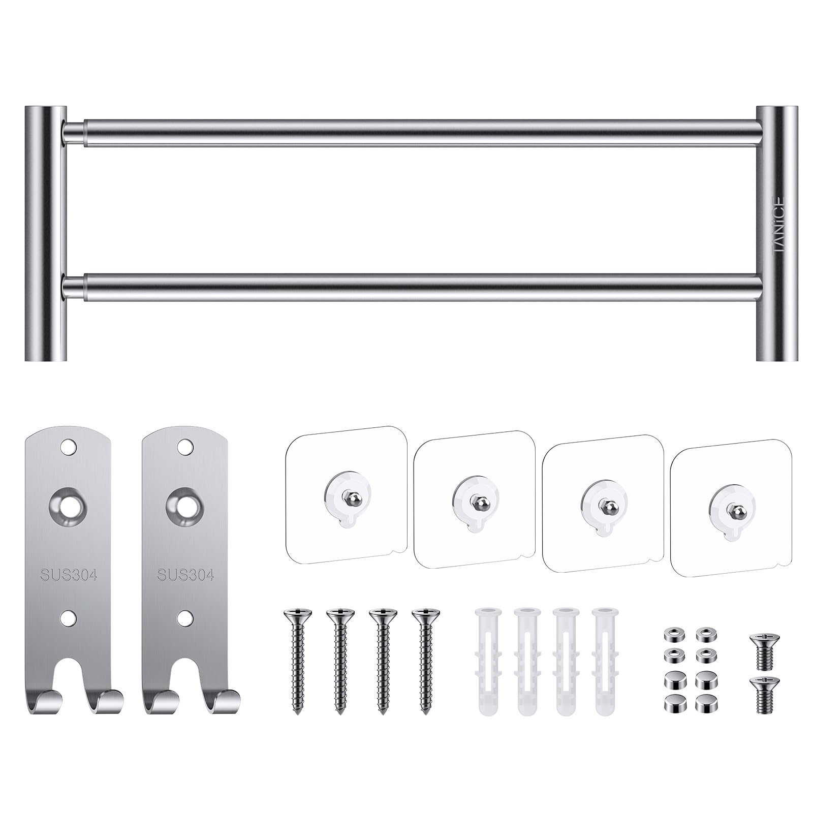 Tanice Double Towel Rail, Stainless Steel Towel Rail Retractable 40-70 Cm/15.75-27.56 Inch Towel Rack Wall Mounted with Screws for Bathroom and Kitchen