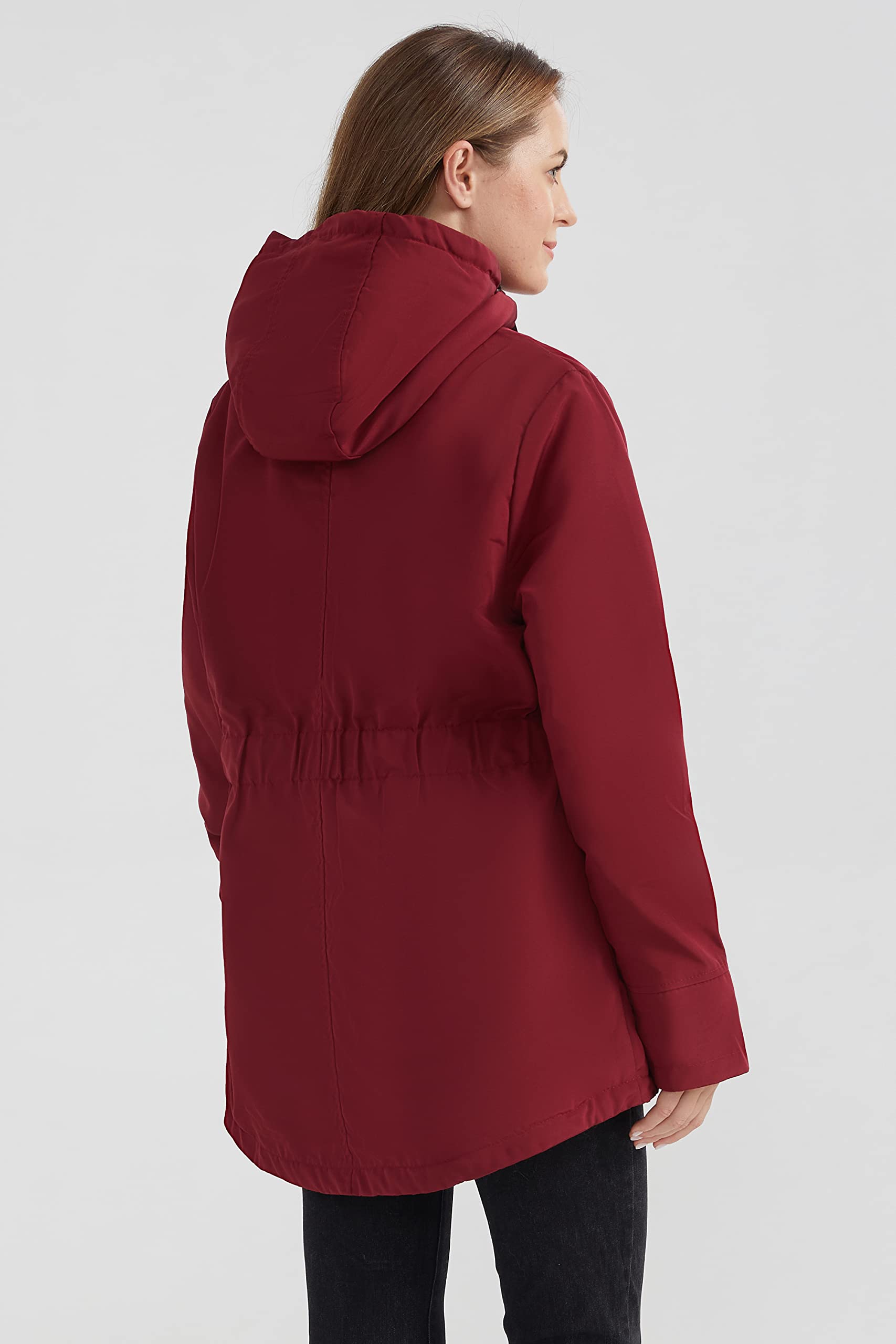 ELEZAY Women's Parka Jacket Hooded Stylish Winter Coats with Polar Fleece Lining Mid Length Warm Parka Coats Zipper Closure Wine, Large