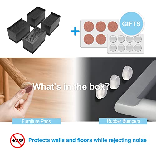 Nachell Adjustable Bed Furniture Risers Elevate 3" in Height, Heavy Duty Rectangle Blocks for Couch,Chair,Table Legs,Bed,Cabinet, Sturdy Plastic Risers Lifts up to 1300 lbs.(4Pack,Black)