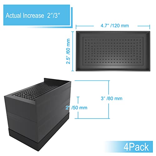 Nachell Adjustable Bed Furniture Risers Elevate 3" in Height, Heavy Duty Rectangle Blocks for Couch,Chair,Table Legs,Bed,Cabinet, Sturdy Plastic Risers Lifts up to 1300 lbs.(4Pack,Black)
