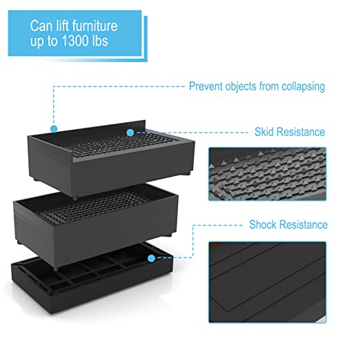 Nachell Adjustable Bed Furniture Risers Elevate 3" in Height, Heavy Duty Rectangle Blocks for Couch,Chair,Table Legs,Bed,Cabinet, Sturdy Plastic Risers Lifts up to 1300 lbs.(4Pack,Black)