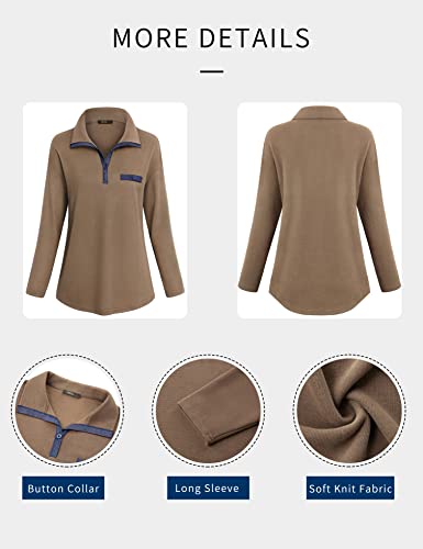 VAFOLY Fall Sweaters for Women 2022 Trendy Long Sleeve Henley Sweatshirts for Ladies Button V Neck Tunic Tops Casual Loose Patchwork Pullover Sweatshirts Fleece V Neck Shirts Mocha Large